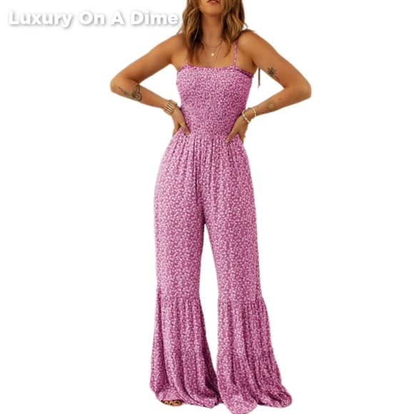 Pants & Jumpsuits | Retro Hippie Pant Onepiece Smocked Tiered Wide Leg ...
